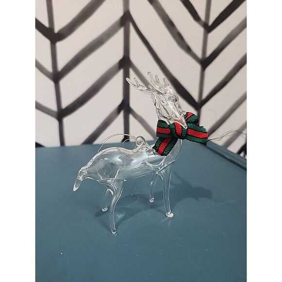 Holiday | Vintage Hand Blown Clear Glass Reindeer Deer Stag Ornament ...